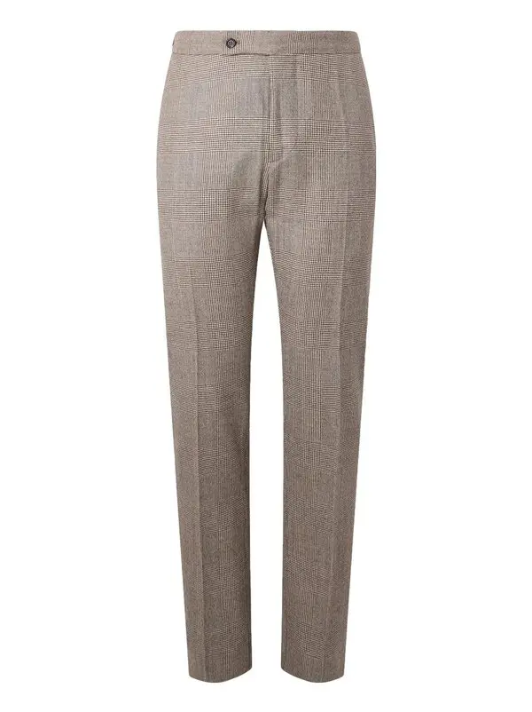 Sid Mashburn Ghost Straight-leg Prince Of Wales Wool-hopsack Suit Trousers - Brown
