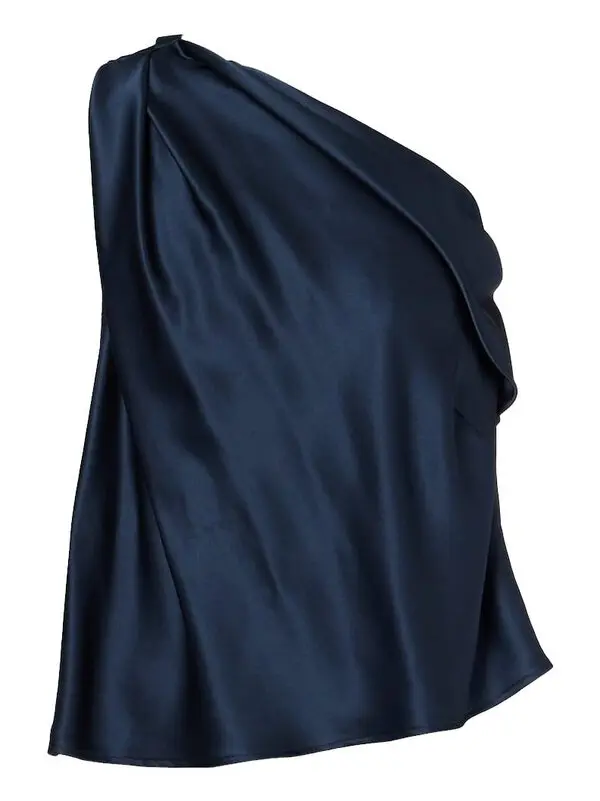 THE SEI One-shoulder Silk Satin Top - Blue