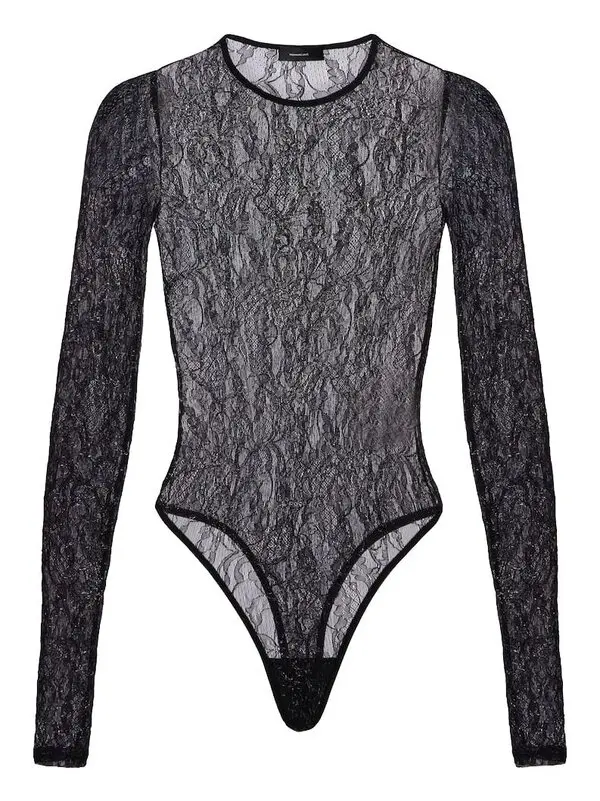 Wardrobe.NYC Floral Lace Bodysuit - Black