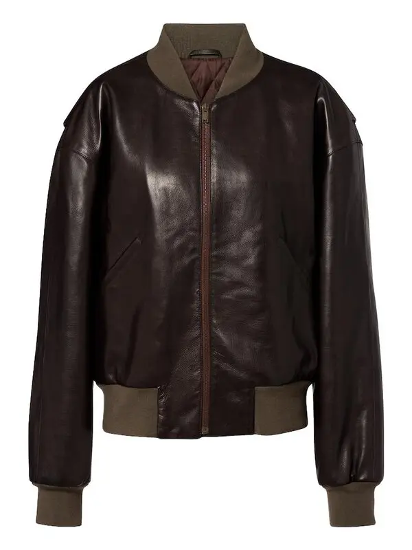 THE ROW Morisel Leather Bomber Jacket - Brown