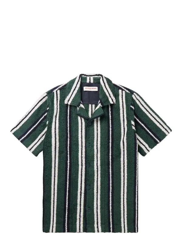 Orlebar Brown Criffith Camp-collar Striped Cotton-blend Terry Shirt - Green