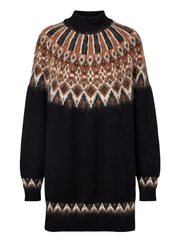 Staud Liza Fair Isle Wool-blend Sweater Dress - Black