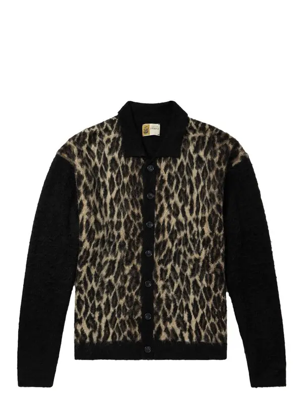 SAINT MXXXXXX Leopard-jacquard Brushed Cardigan - Black