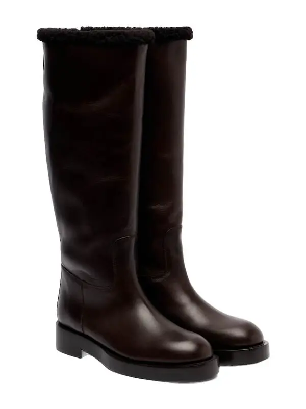 Paris Texas Shearling-trimmed Leather Knee-high Boots - Brown
