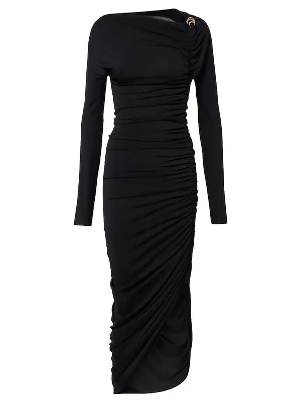 FERRAGAMO Ruched Jersey Midi Dress - Black