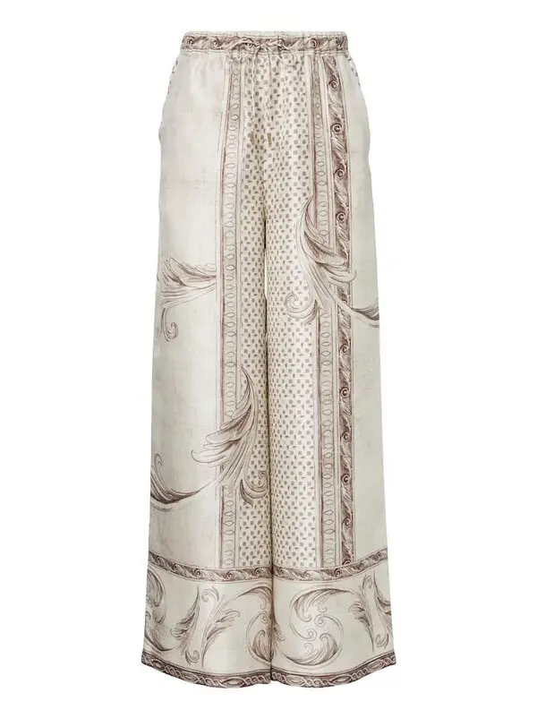 Max Mara Rive Printed Silk Satin Wide-leg Pants - White