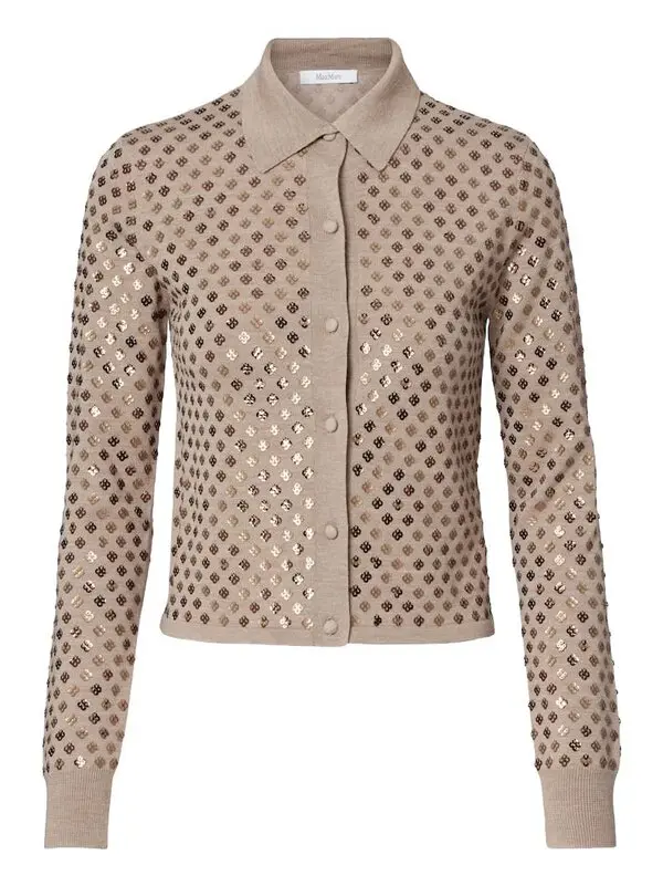 Max Mara Ragno Sequined Virgin Wool Cardigan - Beige
