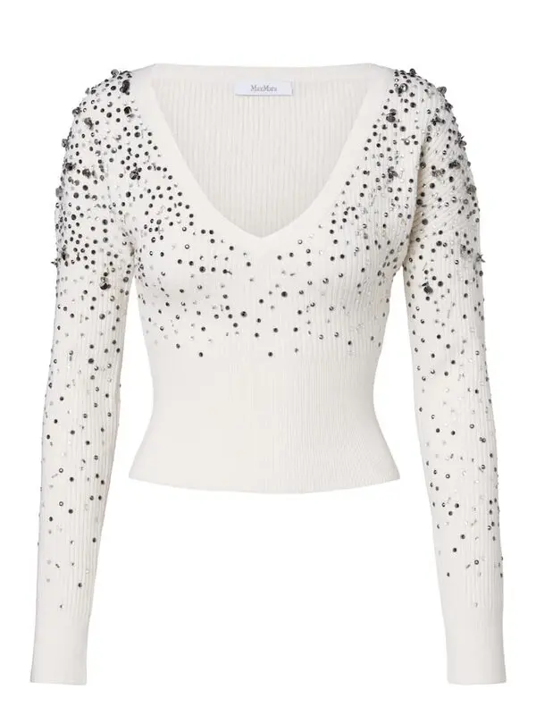Max Mara Embellished Wool-blend Sweater - White