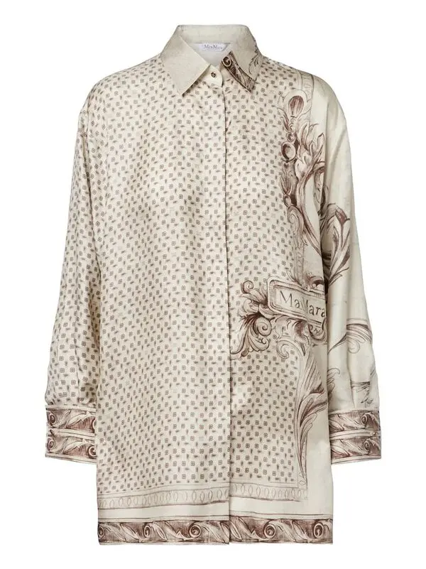 Max Mara Grado Printed Silk Satin Shirt - Beige