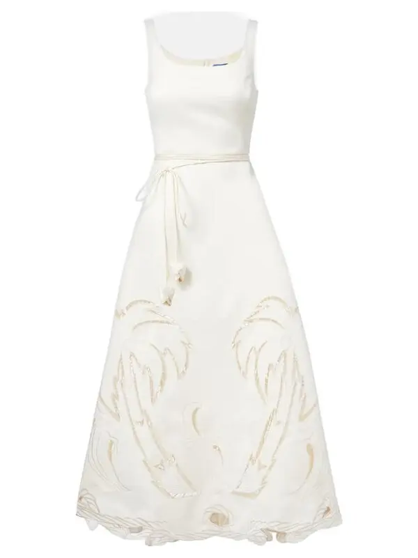 LEO LIN Palm Laser-cut Embroidered Midi Dress - White
