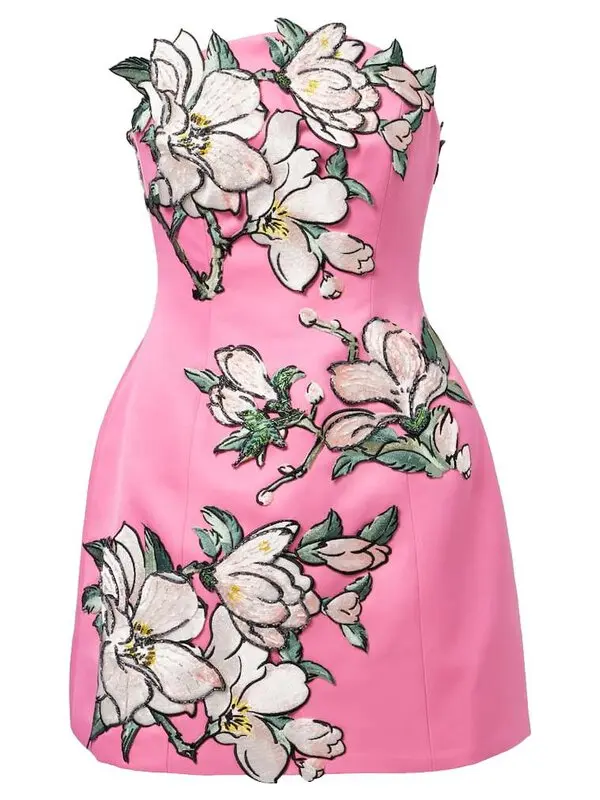 LEO LIN Floral-appliqué Embroidered Minidress - Pink
