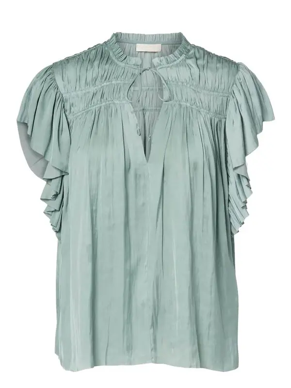 Ulla Johnson Agosta Plissé Satin Top - Blue