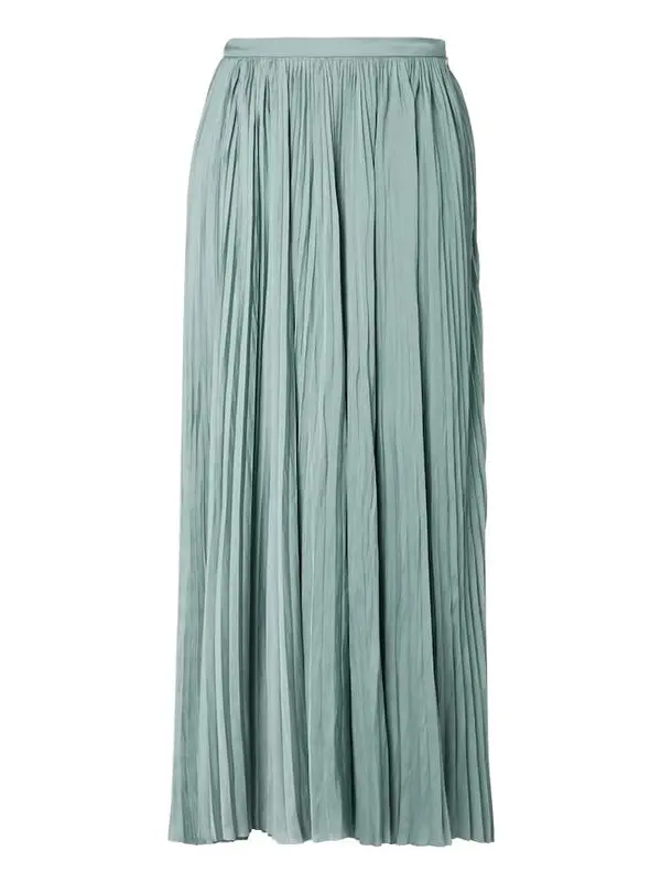 Ulla Johnson Lulu Satin Plissé Maxi Skirt - Blue