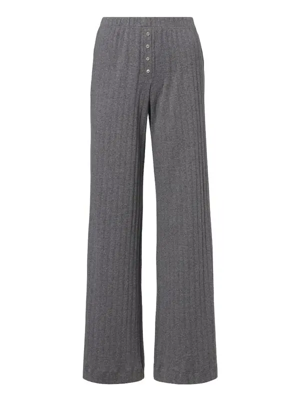 LESET Pointelle Cotton Wide-leg Pants - Grey