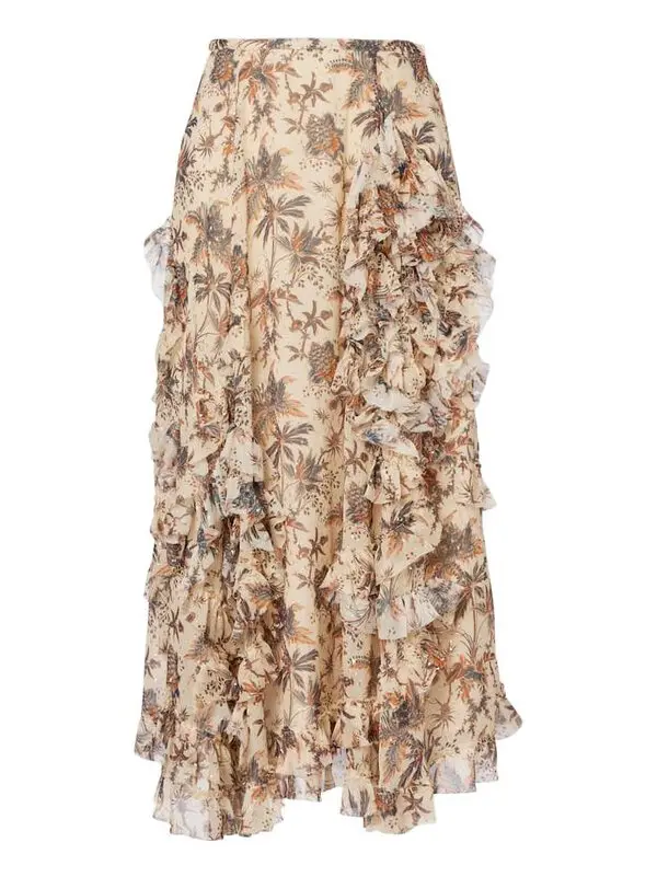 Ulla Johnson Adele Printed Silk-blend Chiffon Midi Skirt - Beige