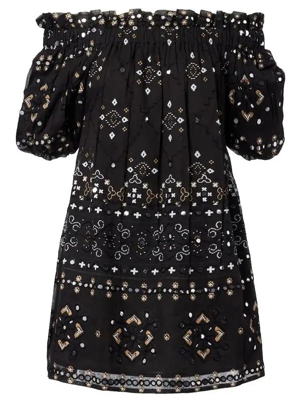 JULIET DUNN Embellished Cotton Poplin Mini Dress - Black