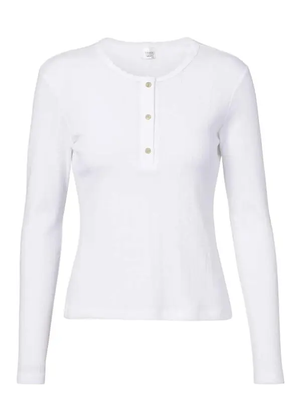 LESET Pointelle Cotton Henley Shirt - White