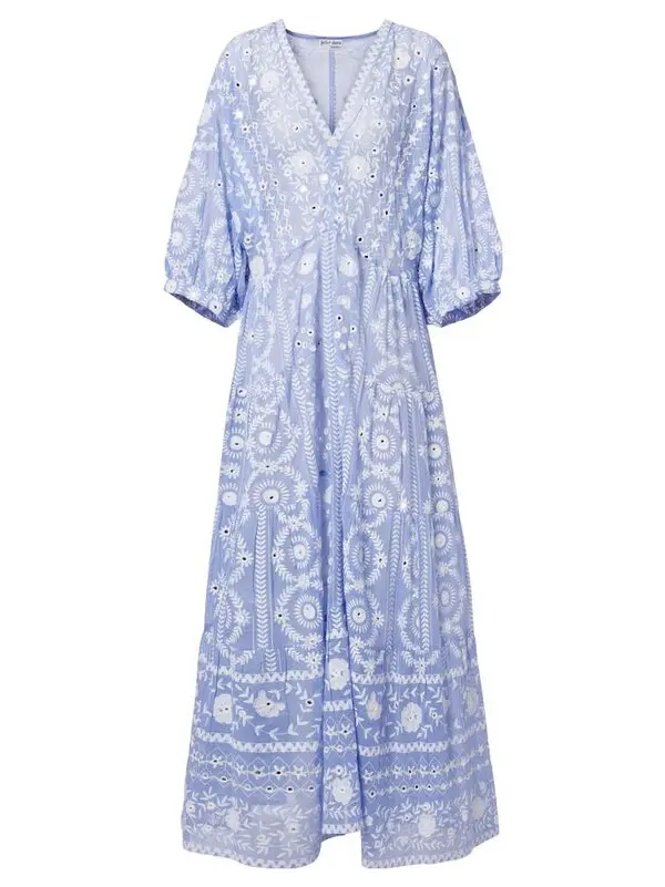 JULIET DUNN Sequined Floral Cotton Maxi Dress - Blue