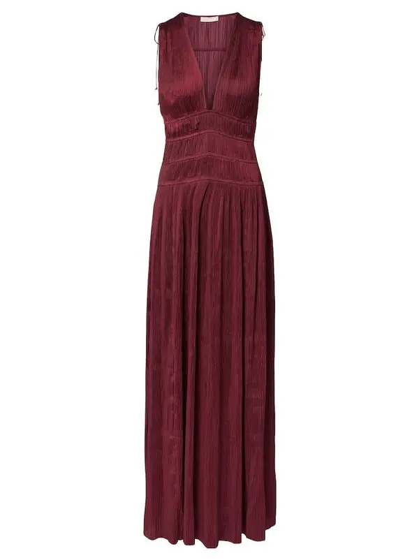 Ulla Johnson Tasneem Satin Plissé Gown - Burgundy