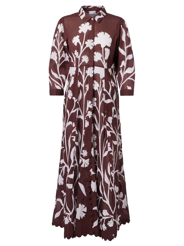 JULIET DUNN Printed Cotton Midi Shirt Dress - Brown