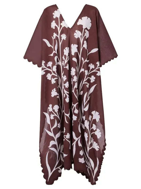 JULIET DUNN Floral Cotton Kaftan - Brown