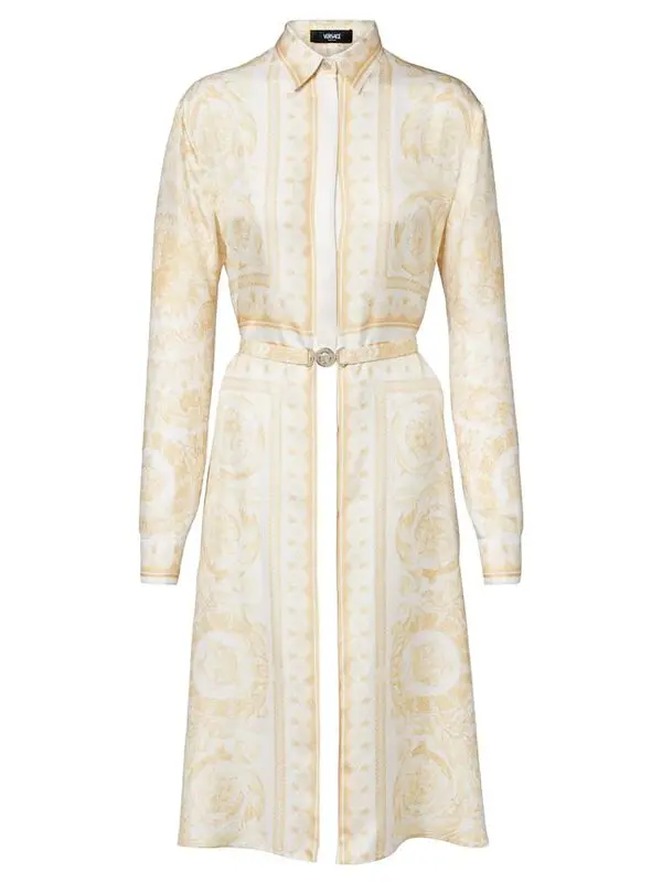 Versace Barocco Silk Twill Shirt Dress - Gold