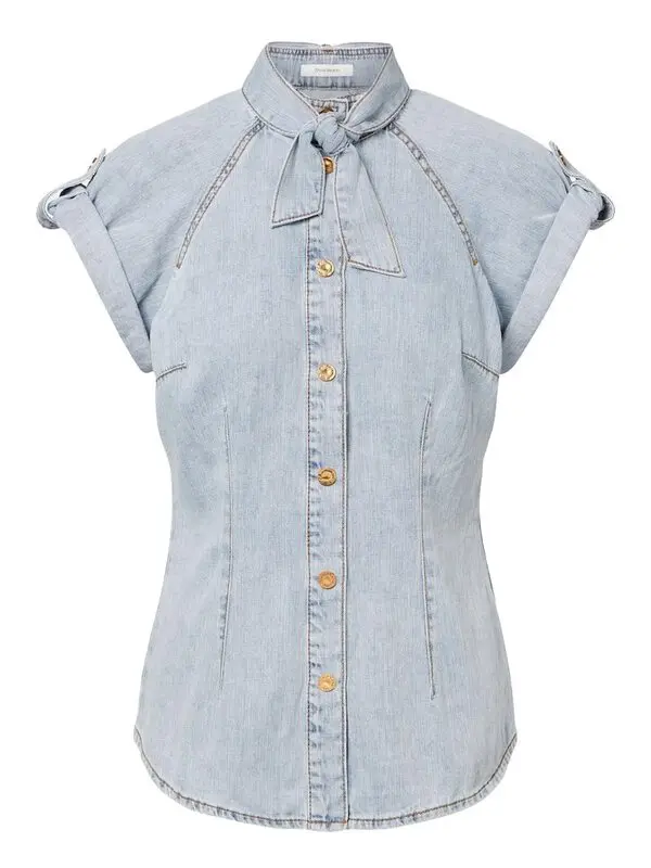 Zimmermann Tie-neck Denim Shirt - Blue