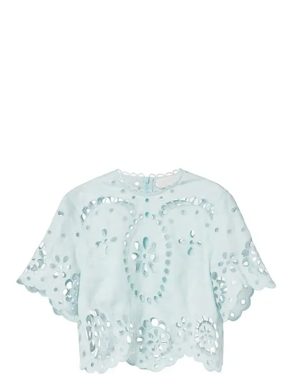 Zimmermann Awaken Embroidered Linen Crop Top - Blue