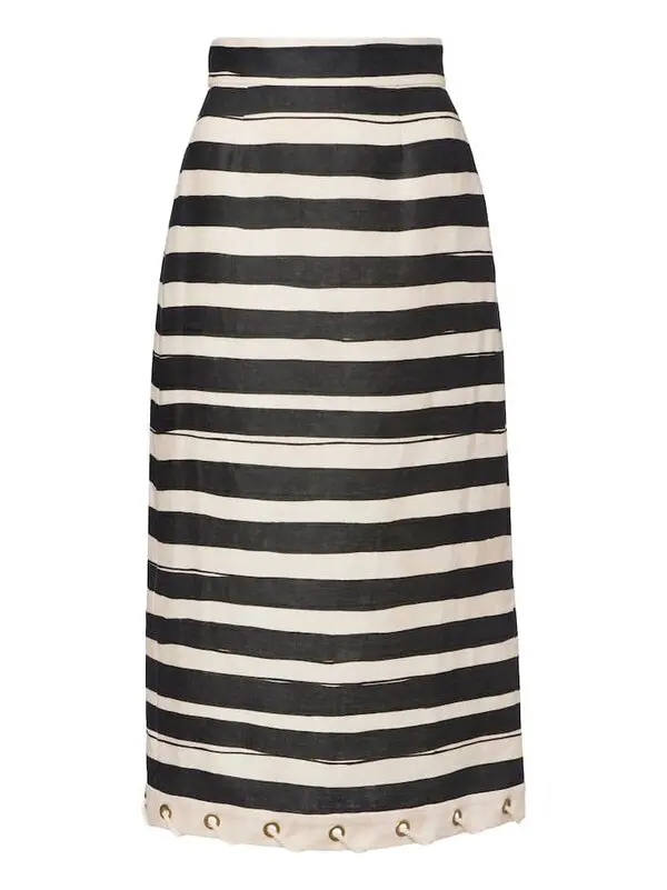 Zimmermann Rebellion Striped Linen Midi Skirt - White