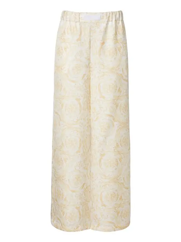 Versace Underwater Barocco Silk Palazzo Pants - Gold