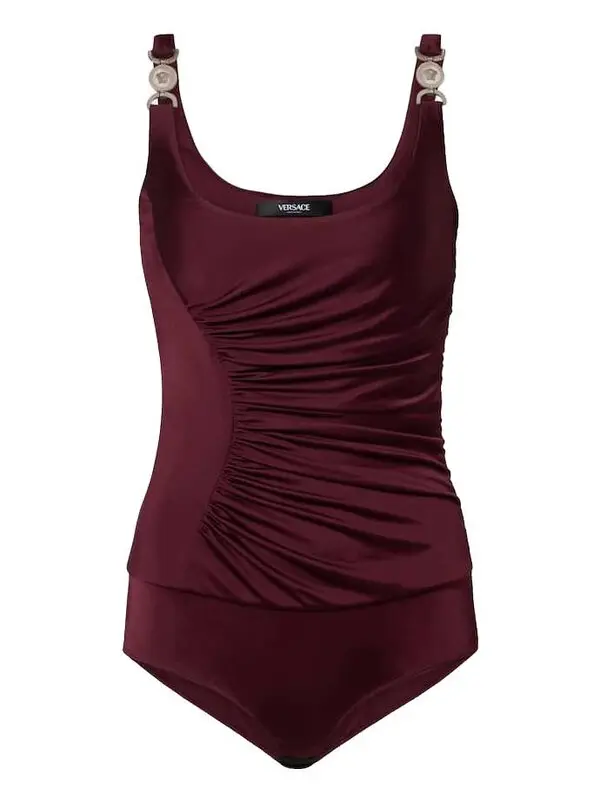 Versace Medusa Ruched Jersey Bodysuit - Burgundy