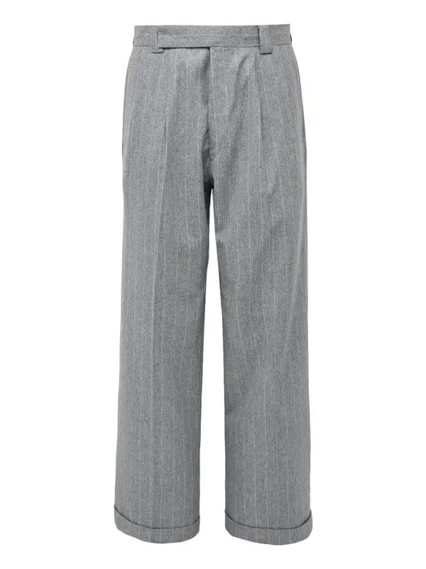 KAPTAIN SUNSHINE Tapered Pleated Striped Wool-flannel Trousers - Gray