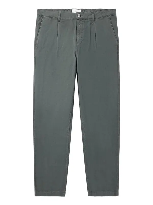 Mr P. Daniel Tapered Pleated Organic Cotton-canvas Trousers - Gray