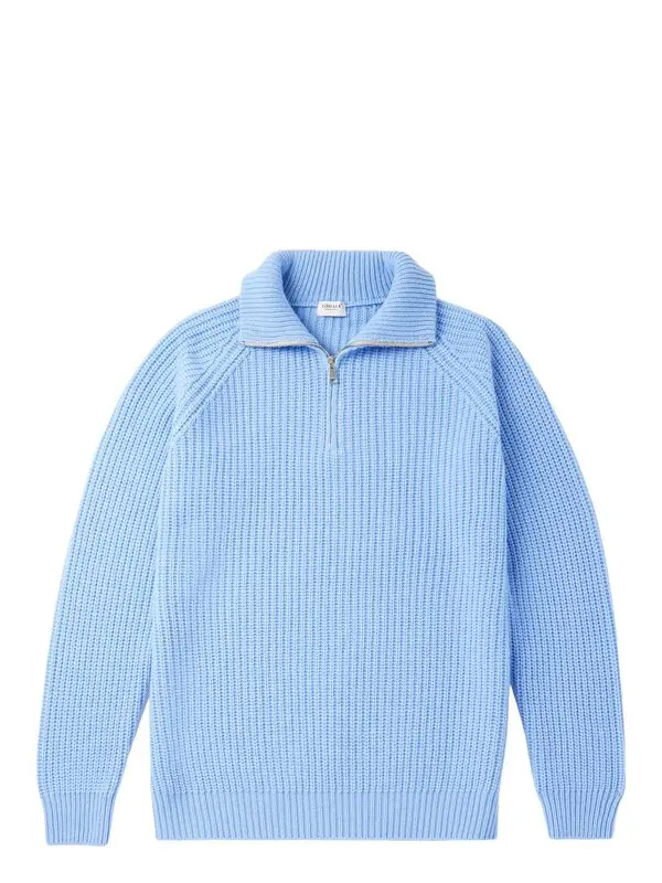 GHIAIA Ribbed Wool Half-zip Sweater - Blue