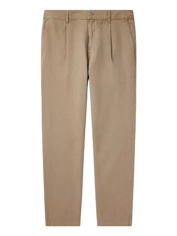 Mr P. Daniel Tapered Pleated Organic Cotton-canvas Trousers - Brown