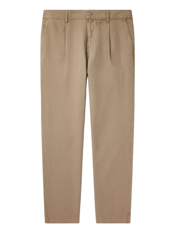 Mr P. Daniel Tapered Pleated Organic Cotton-canvas Trousers - Brown