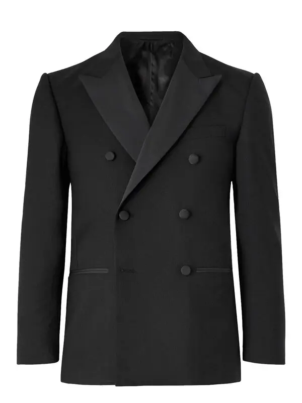 Mr P. Double-breasted Slim-fit Satin-trimmed Virgin Wool-twill Tuxedo Jacket - Black