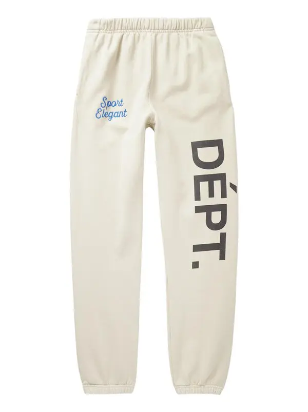 GALLERY DEPT. Team Dept Tapered Embroidered Printed Cotton-jersey Sweatpants - Neutrals