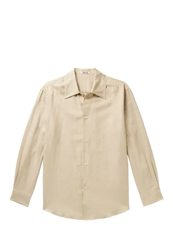 Auralee Herringbone Cotton And Cashmere-blend Shirt - Neutrals
