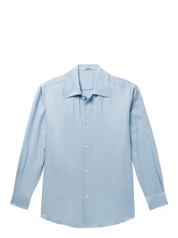 Auralee Herringbone Cotton And Cashmere-blend Shirt - Blue