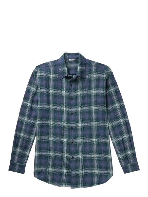 Auralee Airy Checked Wool-flannel Shirt - Purple