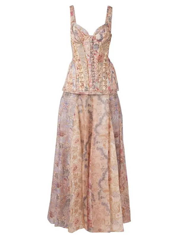 Zimmermann Rebellion Paneled Printed Linen Maxi Dress - Orange