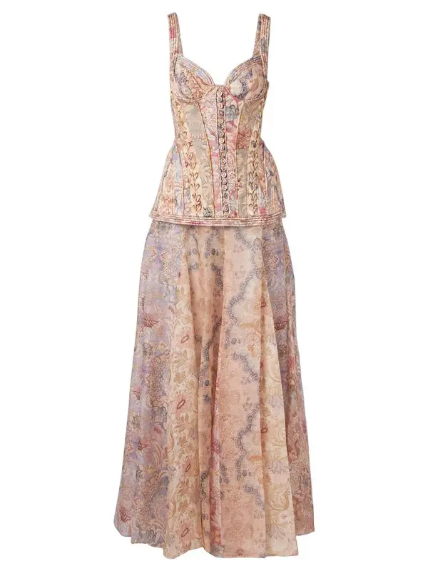 Zimmermann Rebellion Paneled Printed Linen Maxi Dress - Peach