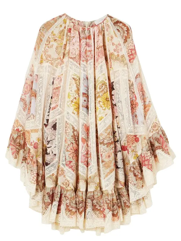 Zimmermann Daylight Flutter Lace-trimmed Tiered Mini Dress - Peach