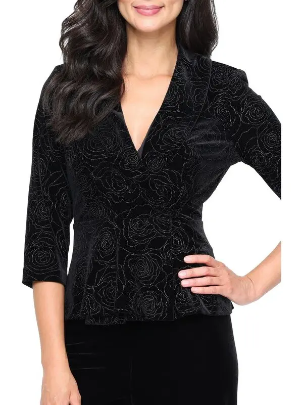 Alex Evenings Beaded Velvet Wrap Top - Black