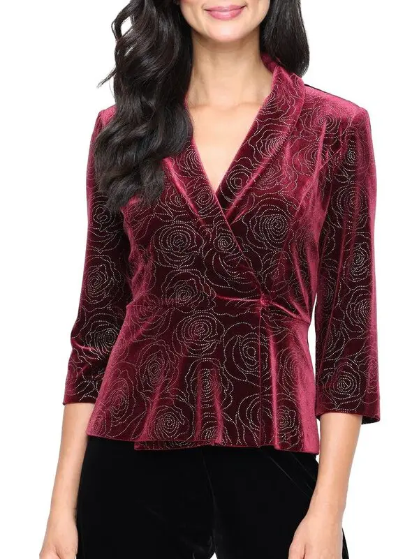 Alex Evenings Beaded Velvet Wrap Top - Wine