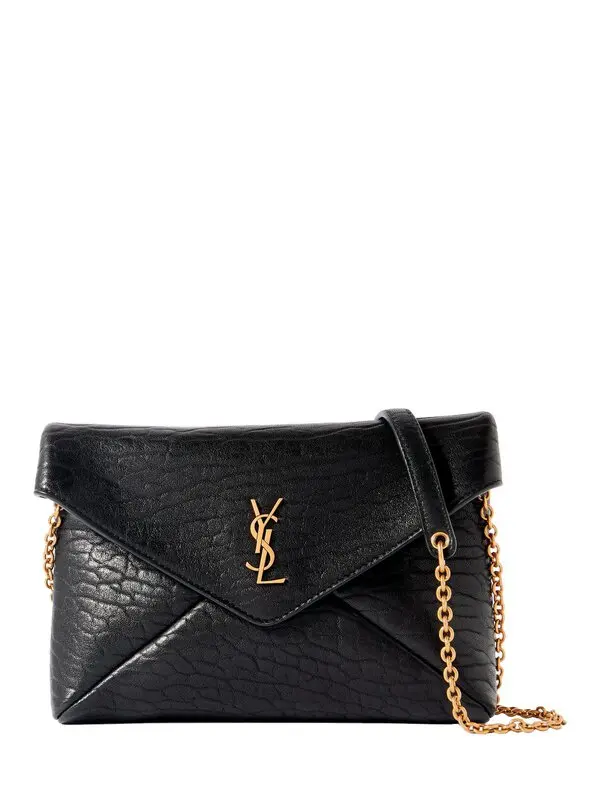 Saint Laurent Cassandre Textured-leather Shoulder Bag - Black