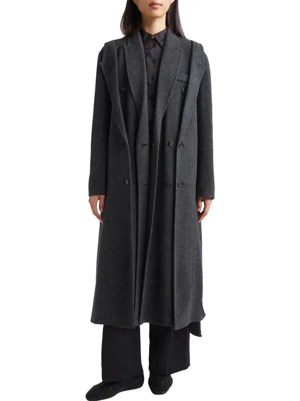 EENK Wool & Cashmere Longline Coat With Layered Effect - Charcoal Wool