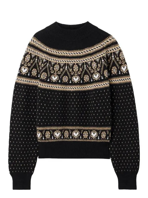 Khaite Guy Fair Isle Cashmere Sweater - Black