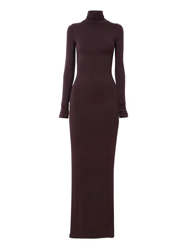 Eterne Stretch-modal Jersey Turtleneck Maxi Dress - Brown
